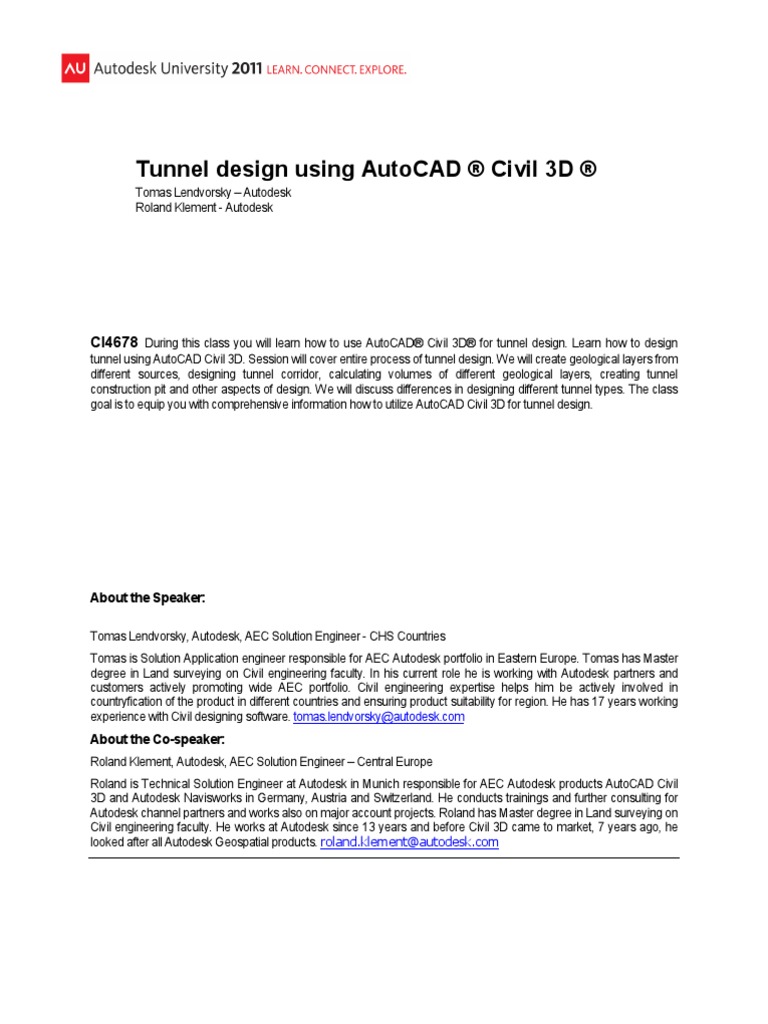 v2 - CI4678 Tunnel Design Using AutoCAD Civil 3D | PDF | Autodesk | Tunnel