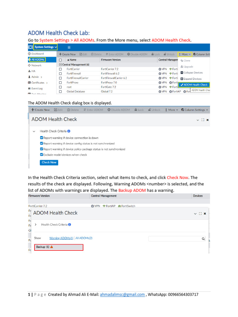 20-ADOM Health Check Lab | PDF
