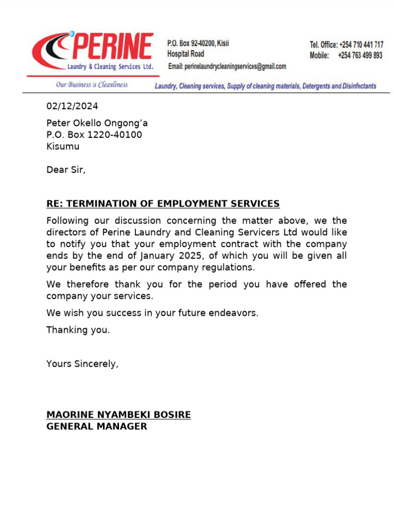 Perine Laundry Services Letter To NSSF | PDF
