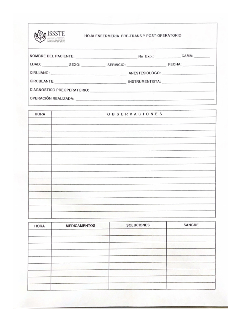 Hoja Enfermería Pre-Trans y Post-Operatorio 2 | PDF