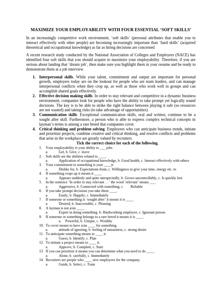 Maximize Your Employability With Four Essential | PDF | Skill | Employment