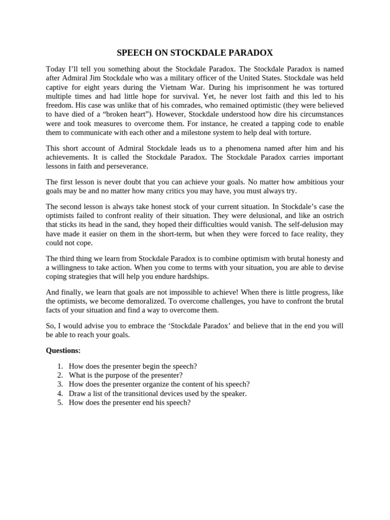 Speech On Stockdale Paradox | PDF