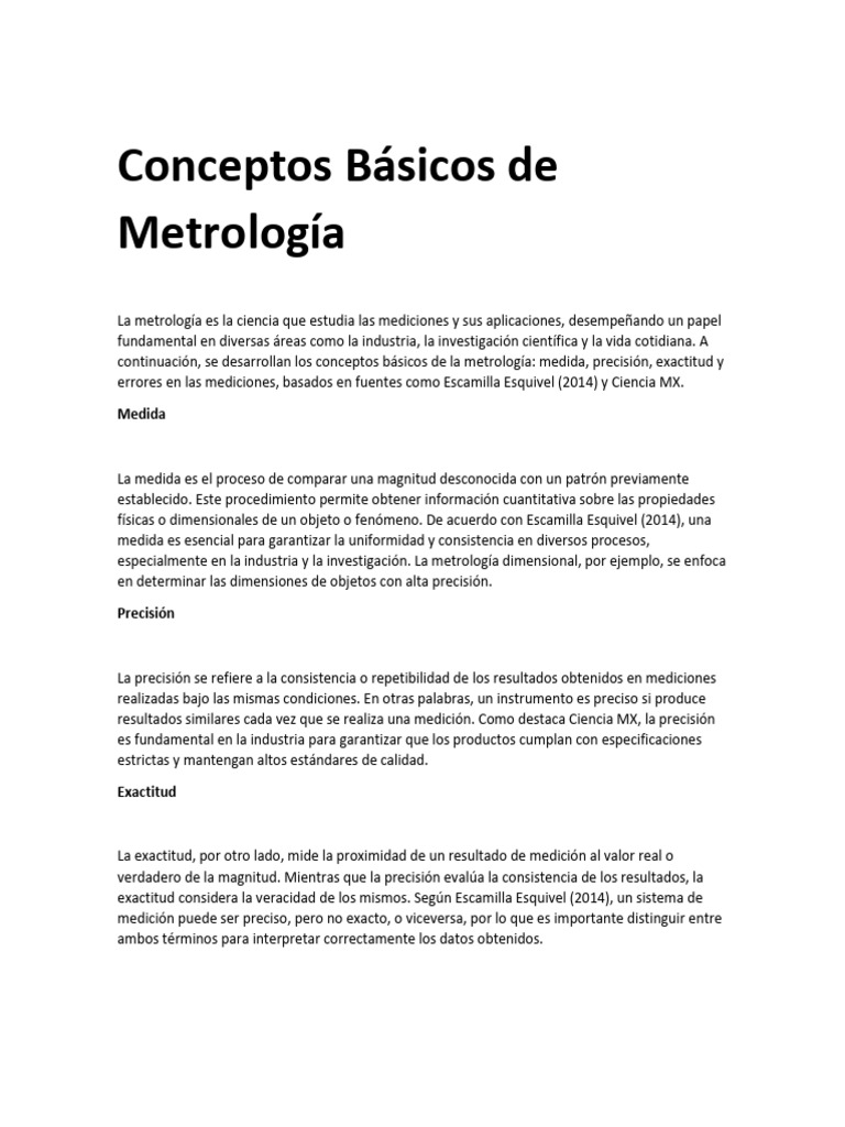 Conceptos Básicos de Metrología | PDF | Medición | Exactitud y precisión