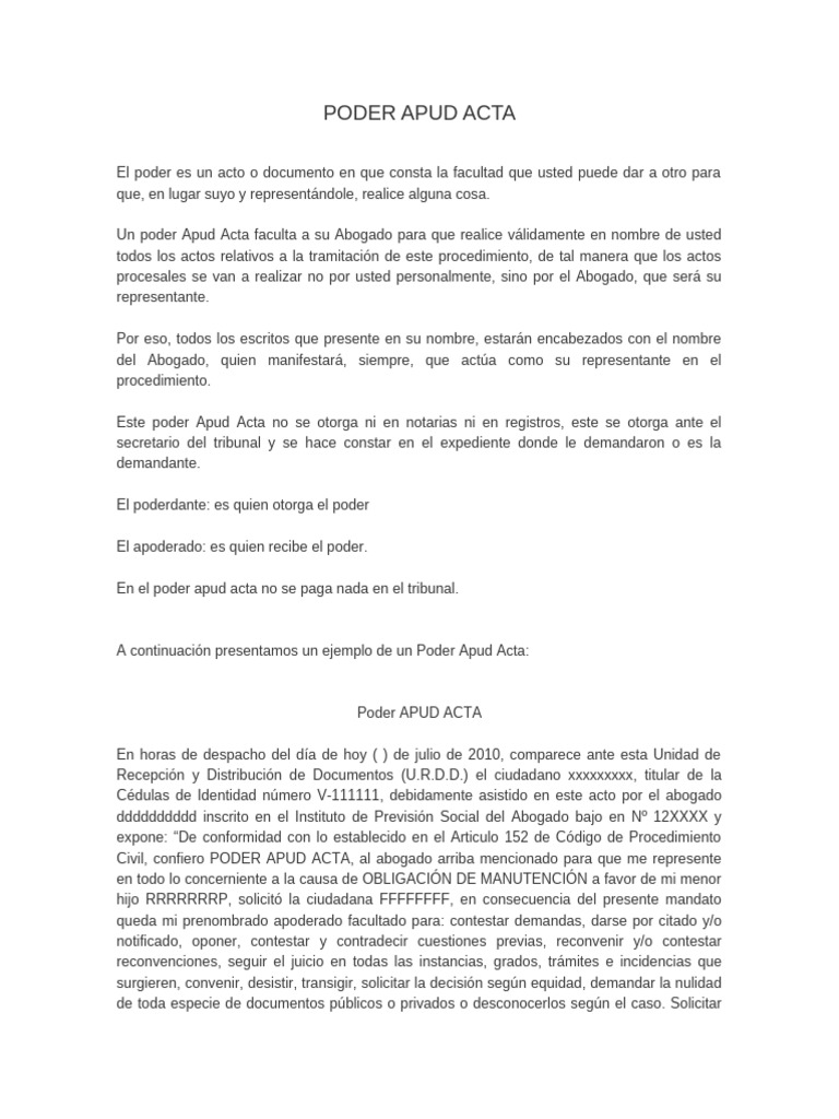Poder Apud Acta: Representación Legal | PDF | Abogado | Justicia
