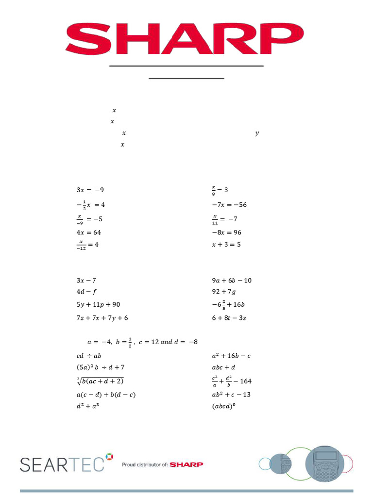 Worksheet 7 Algebraic Equations Term 1 | PDF | Equations | Algebra