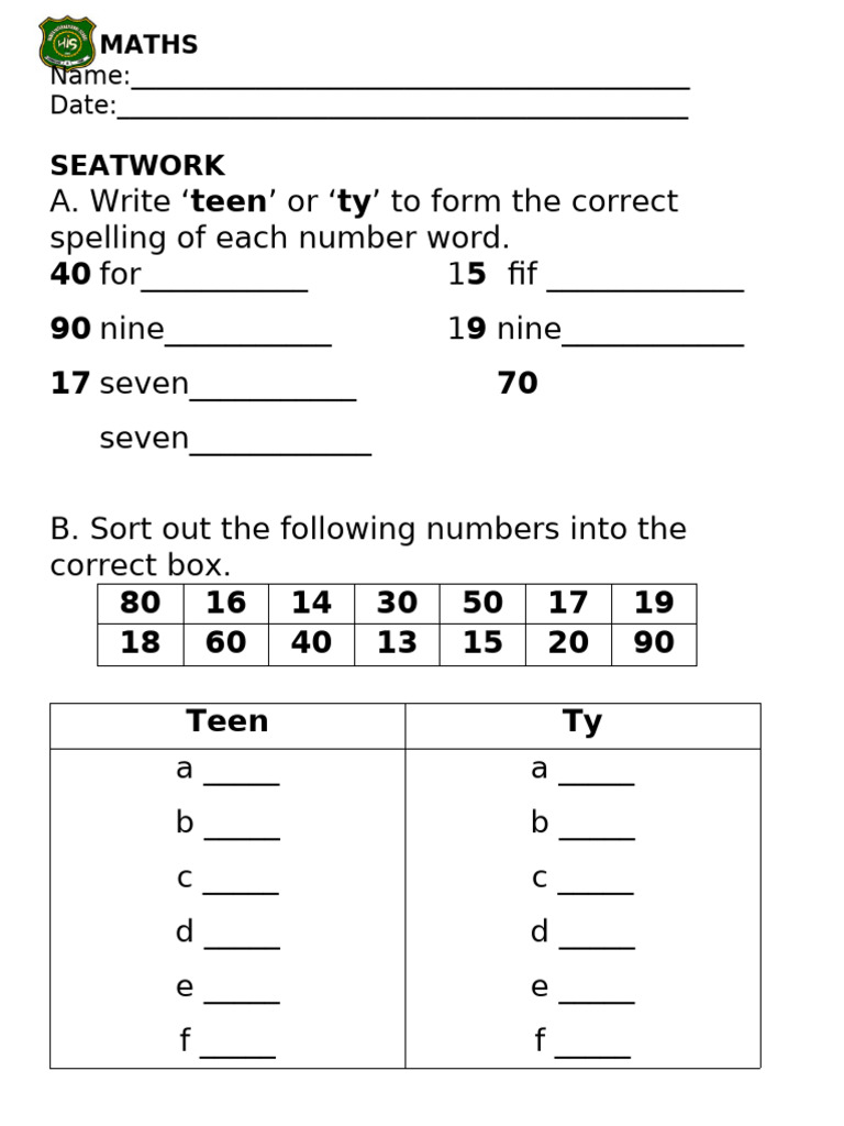Teen and Ty Numbers Quiz | PDF