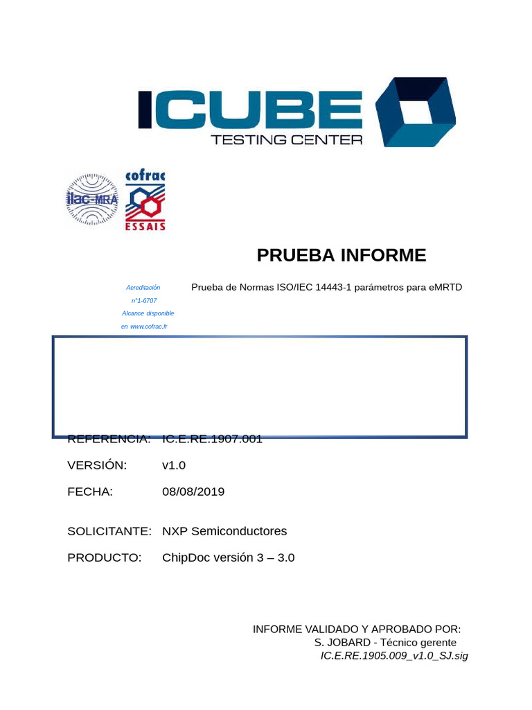 Informe de Pruebas ISO/IEC eMRTD | PDF | Descarga electrostática ...