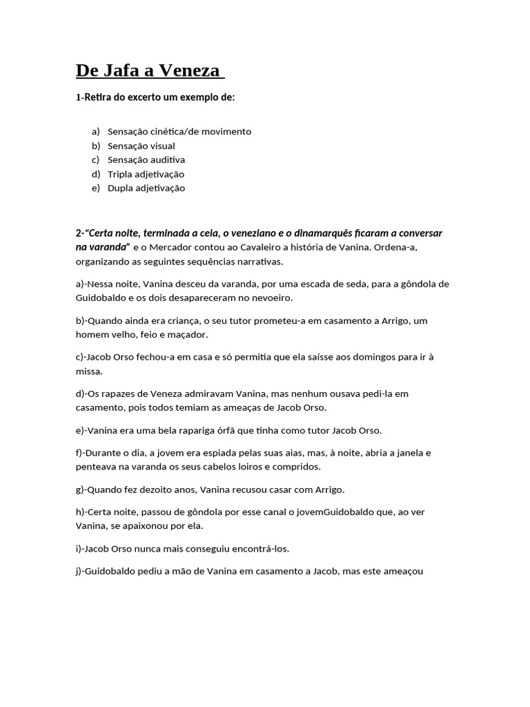 De Jafa A Veneza Exercício | PDF