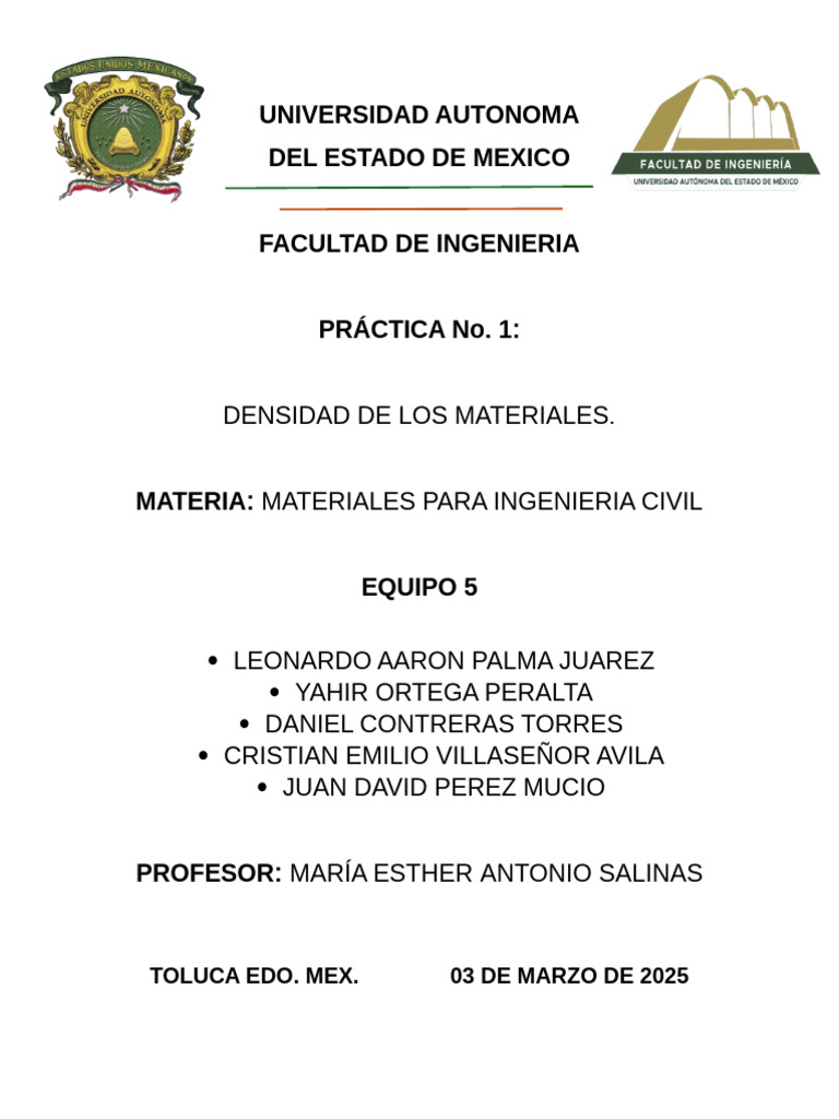 Practica 1 Materiales | PDF | Hormigón | Densidad