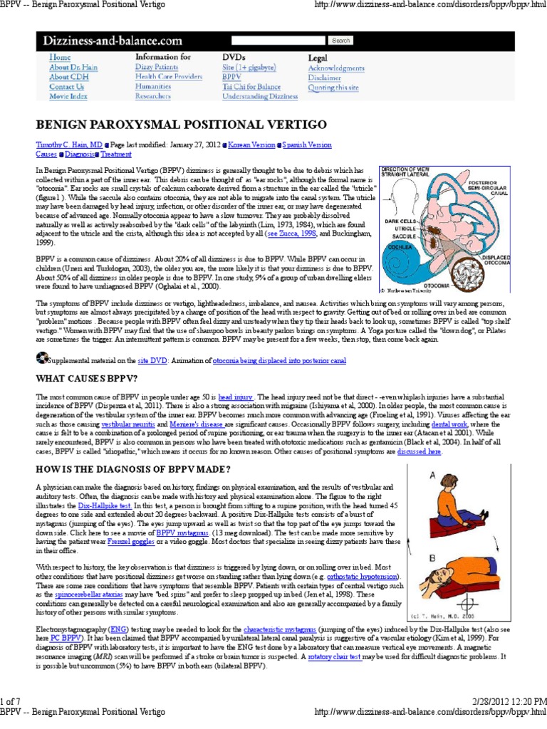 BPPV -- Benign Paroxysmal Positional Vertigo | Vertigo | Diseases And ...
