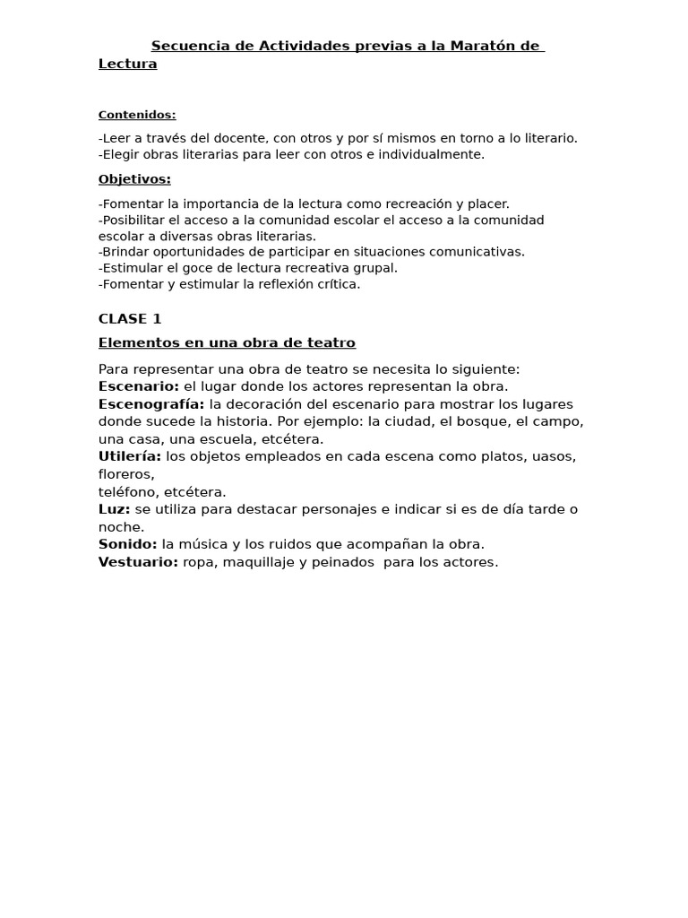 Actividades Previas a la Maratón de Lectura | PDF | Teatro