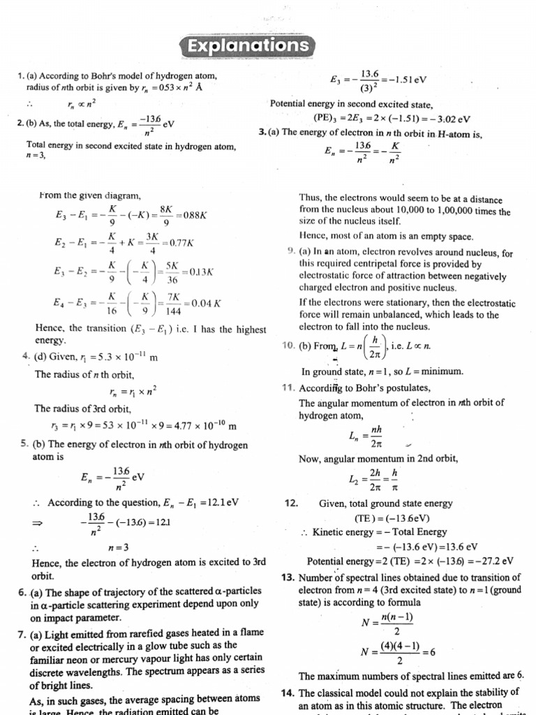 29 Jan 2024 Atomic Structure Solutions | PDF | Atoms | Electron