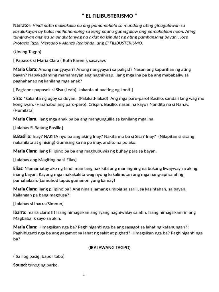 El FILIBUSTERISMO Revised Script 10a R | PDF