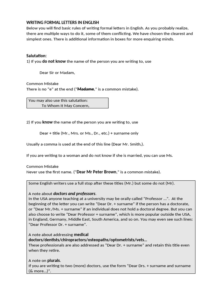 Formal Letter Writing Guide | PDF | Grammar | Linguistic Typology