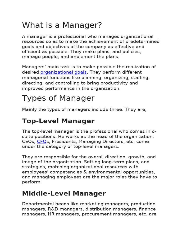 Types,Roles and Qualities of Manager | PDF | Team Building | Leadership