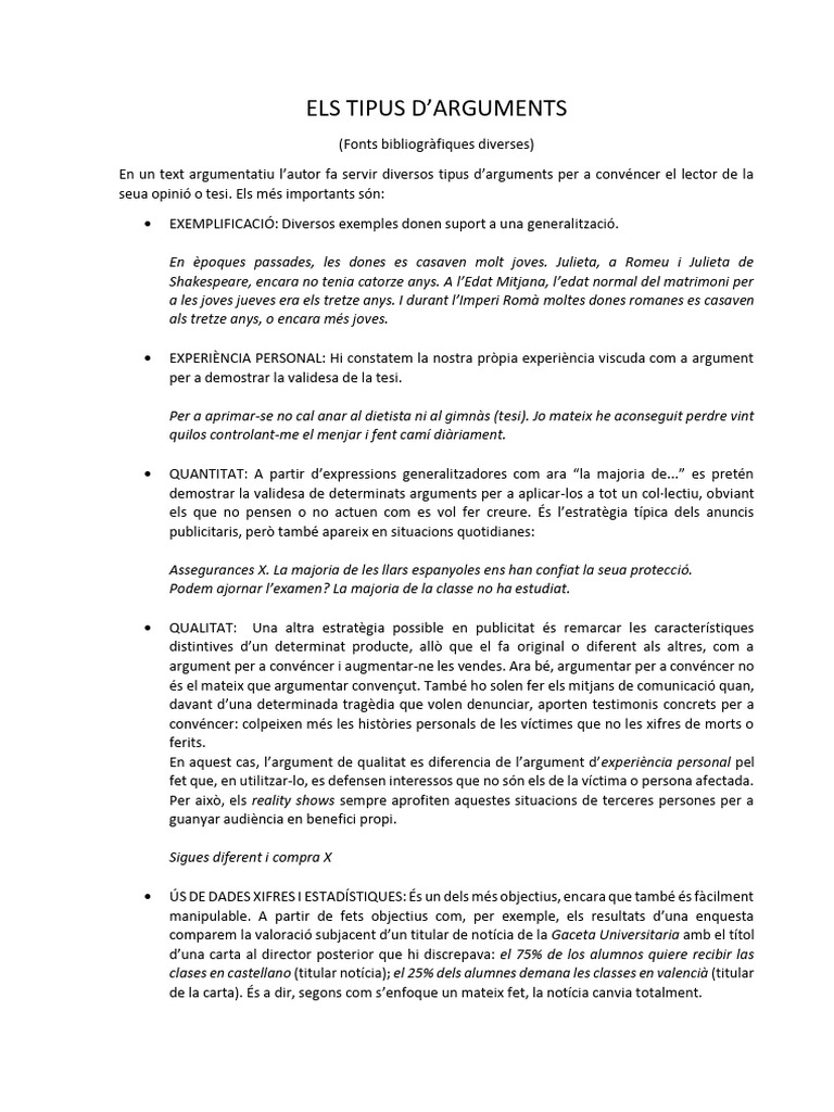 Tipus D'arguments (2n Trim) | PDF