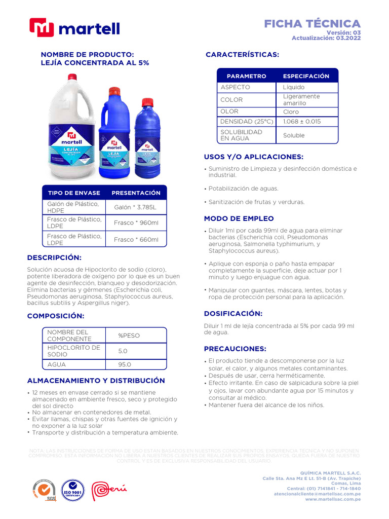 Lejia Concentrada X Galon | PDF | Blanqueador | Agua
