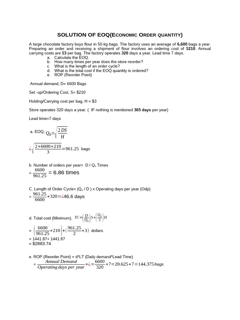 EM - Solution of EOQ (Economic Order Quantity) | PDF