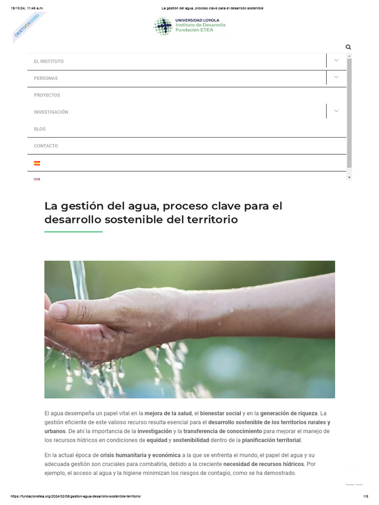 La Gestión Del Agua Proceso Clave Para El Desarrollo Sostenible Pdf
