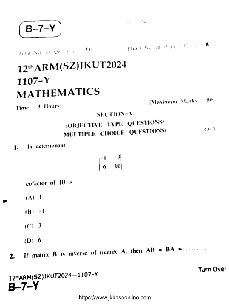 JK Bose Class 12 Mathematics 1107 y 2024 | PDF