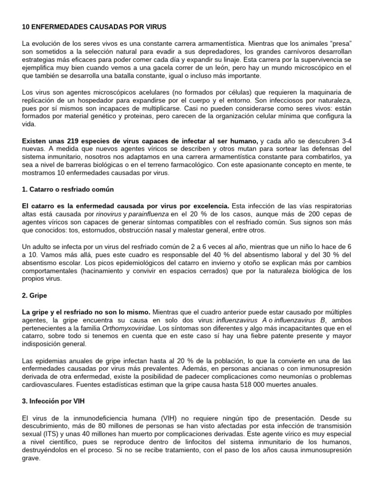 10 Enfermedades Virales Comunes | PDF | Resfriado comun | Virus