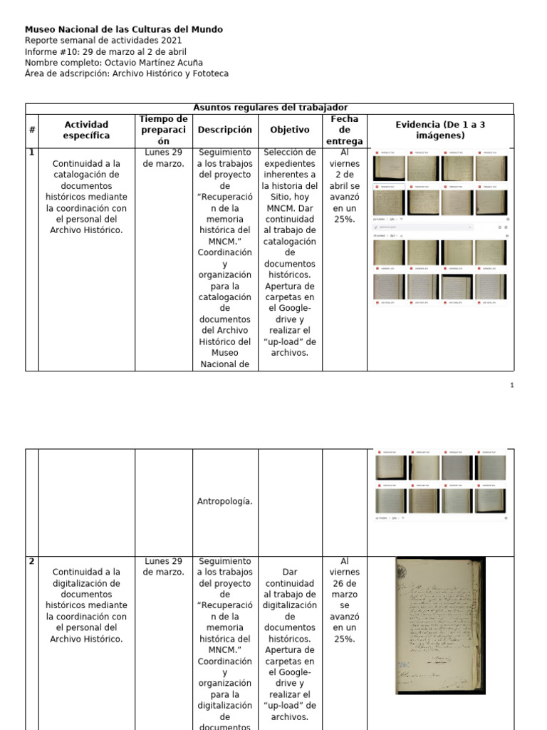 Actividades Semanales MNCM: Informe 10 | PDF