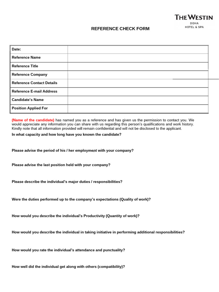 Reference Check Form | PDF
