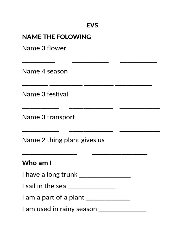 EVS Name The Folowing | PDF