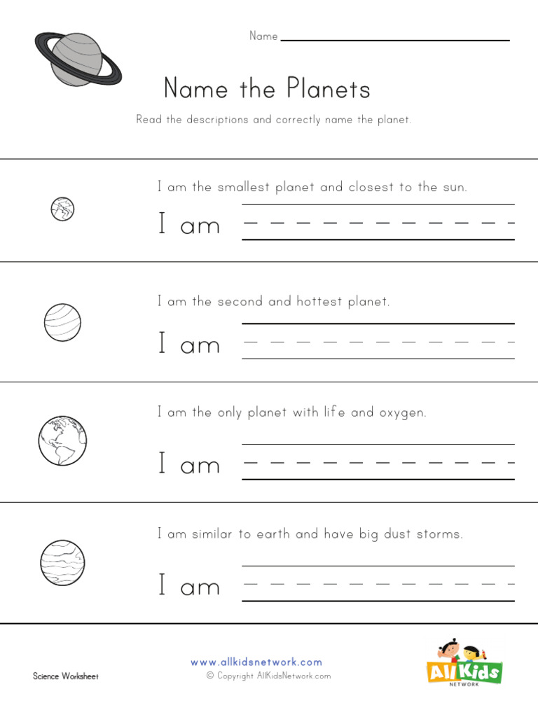 Name The Planets Worksheet | PDF | Planets | Planetary Science