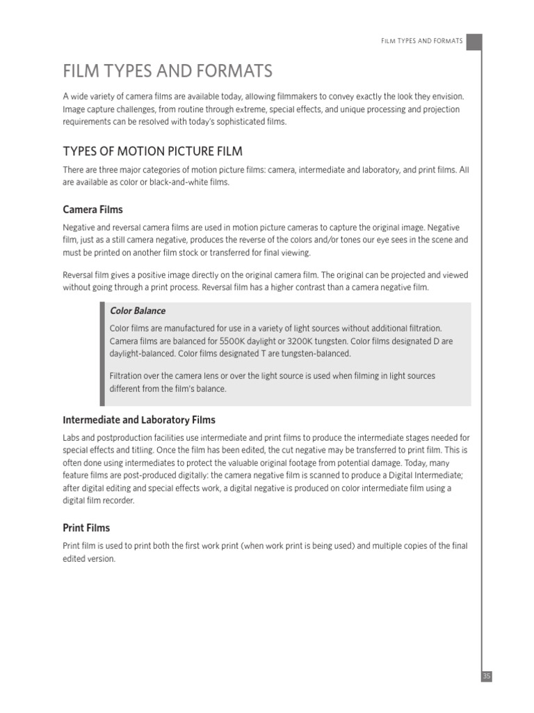 Types and Formats of Motion Picture Film | PDF | Film Speed | Exposure ...