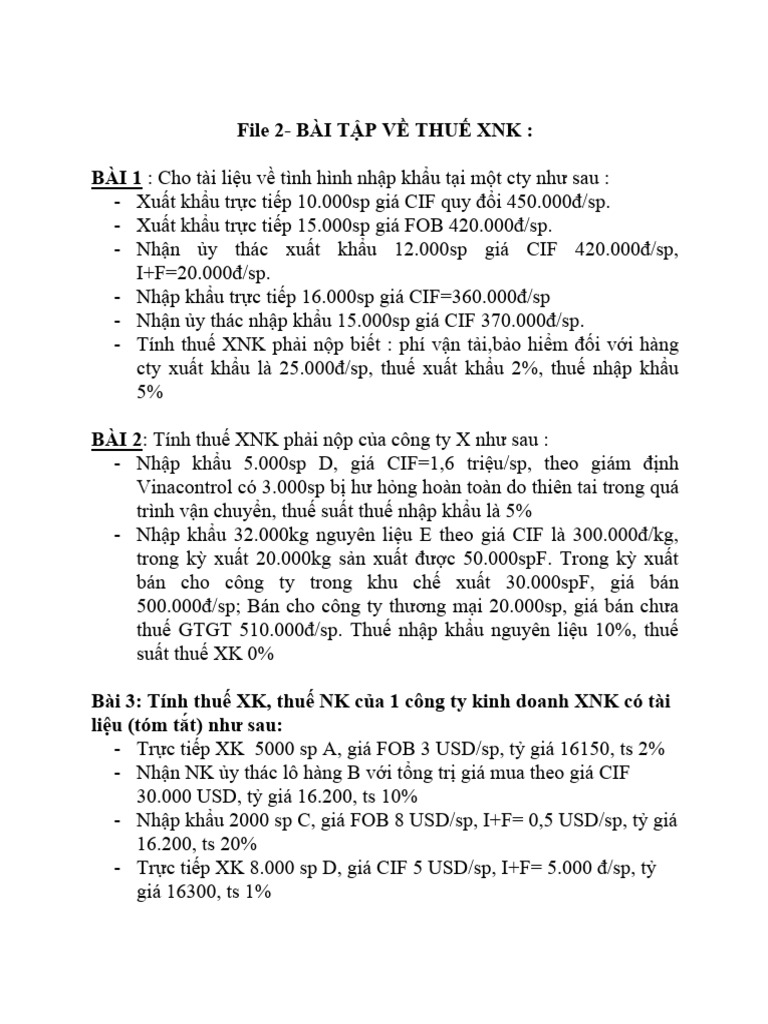 02-Bai Tap Thue XNK | PDF