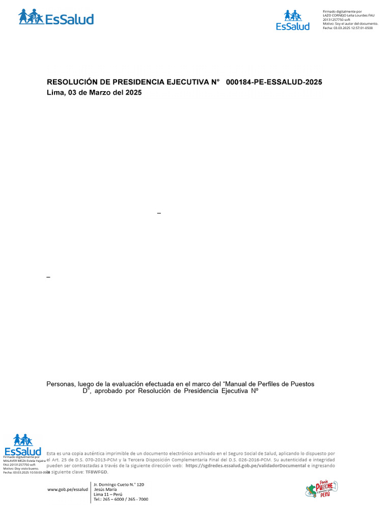 Resolucion N184-Pe-Essalud.2025 | PDF | Politica social | Liderazgo