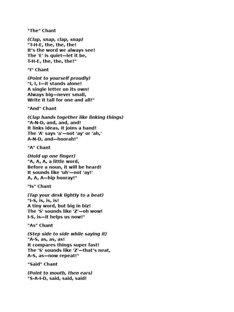 Heart Word Chants for Learning | PDF