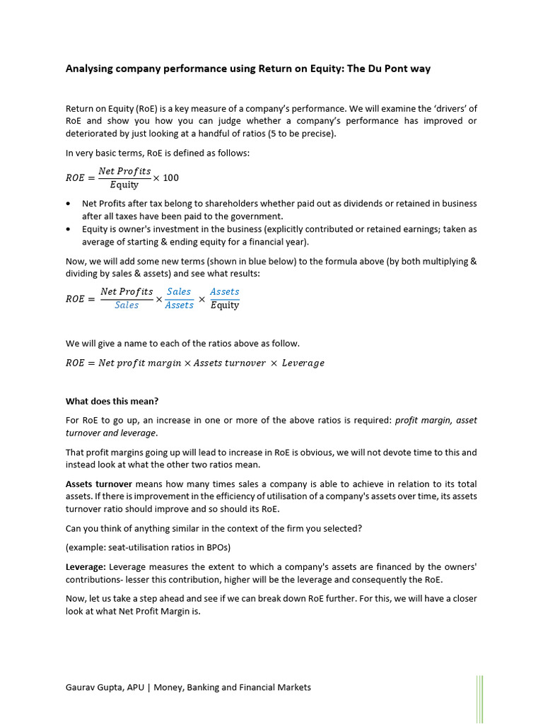 Evaluating Business Performance With ROE | PDF | Return On Equity | Taxes