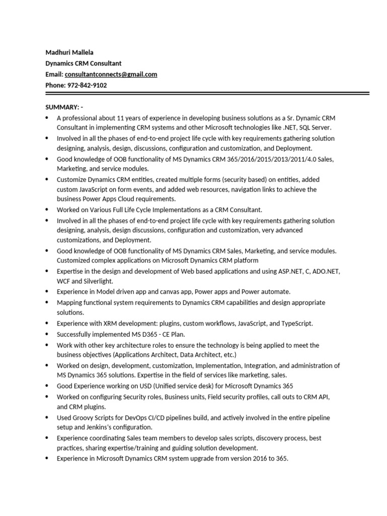 Madhuri Resume Dynamics CRM | PDF | Share Point | World Wide Web