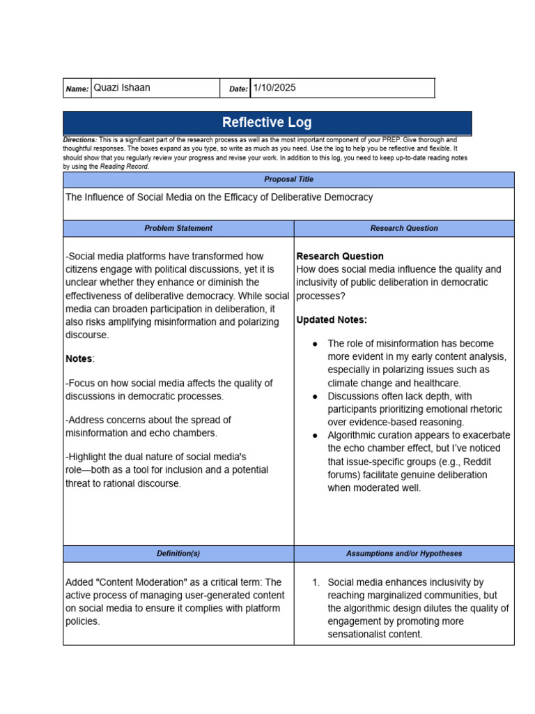 1 - 6!1!10 Quazi Ishaan Reflective Log-2 | PDF | Social Media | Popular ...