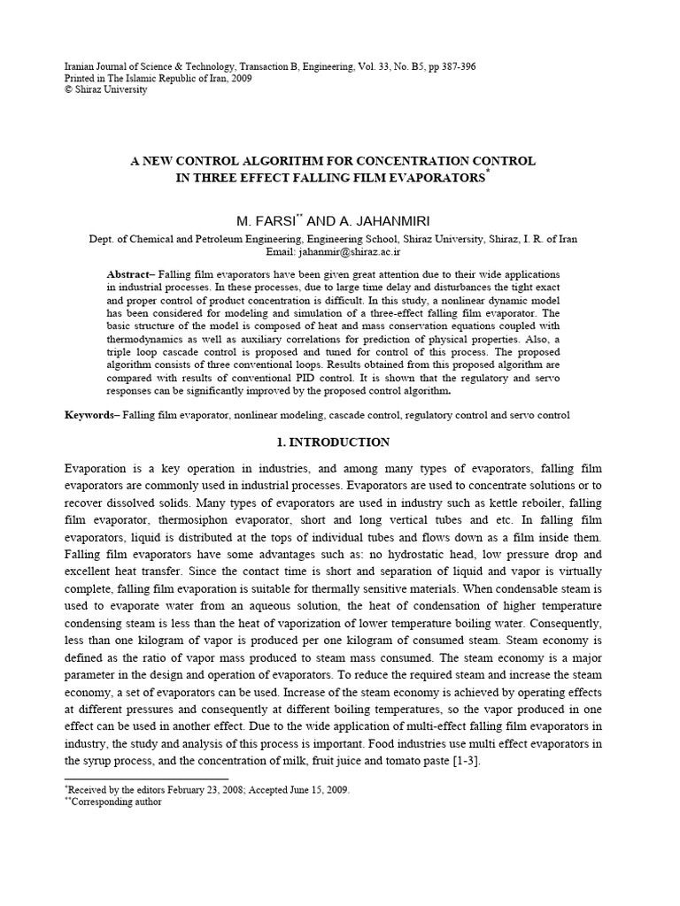A New Control Algorithm For Concentration Control in Three Effect ...