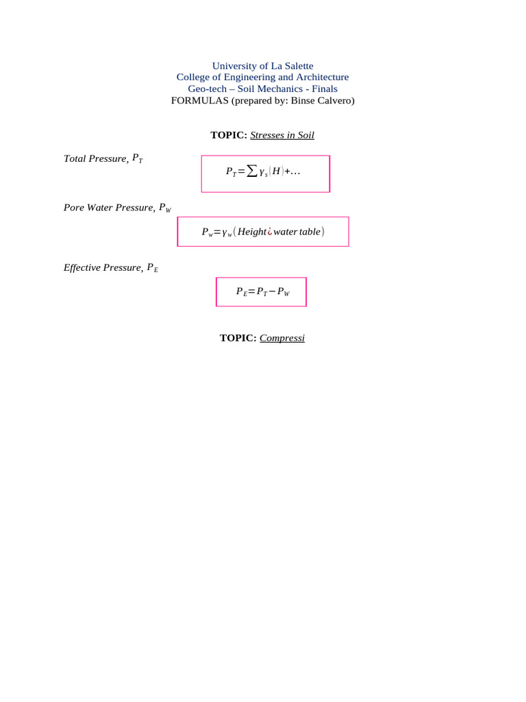 Formulas For Finals - Soil Mech | PDF