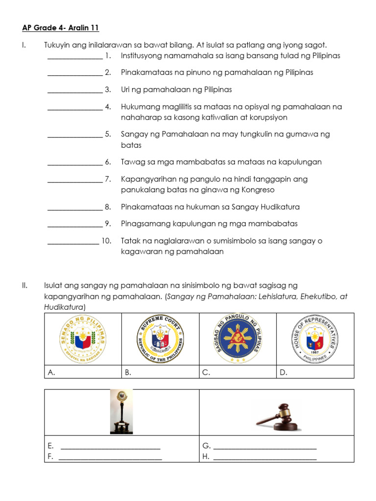 AP Grade 4- Aralin 11 Quiz | PDF