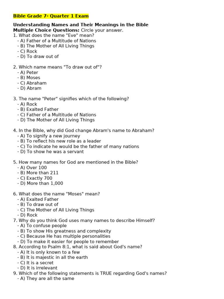 Bible Names and Their Meanings Quiz | PDF | Creator Deity | God