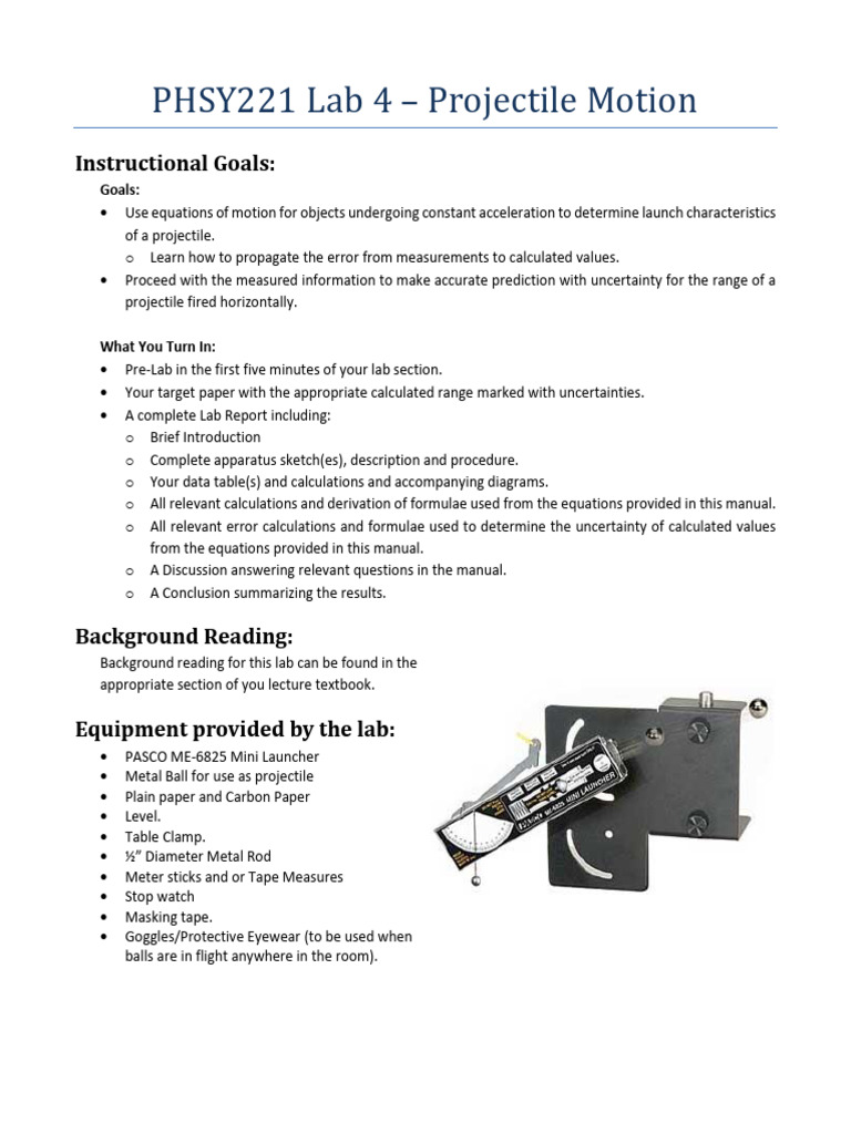 Projectile Motion Lab Guide 2024 | PDF | Projectiles | Acceleration