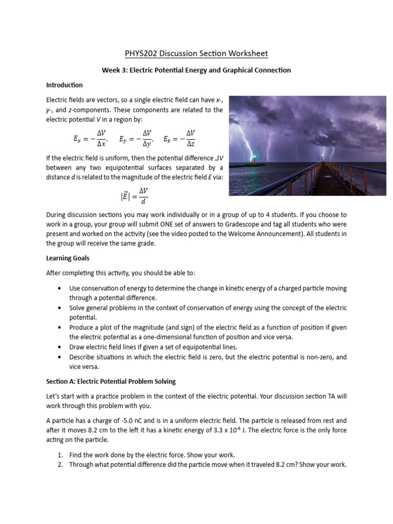 Week 3 Discussion Worksheet (Fields and Potential Graphing) | PDF