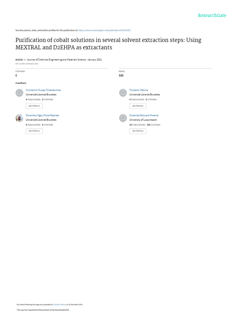 Purification of Cobalt Solutions in Several Solven | PDF | Manganese | Zinc