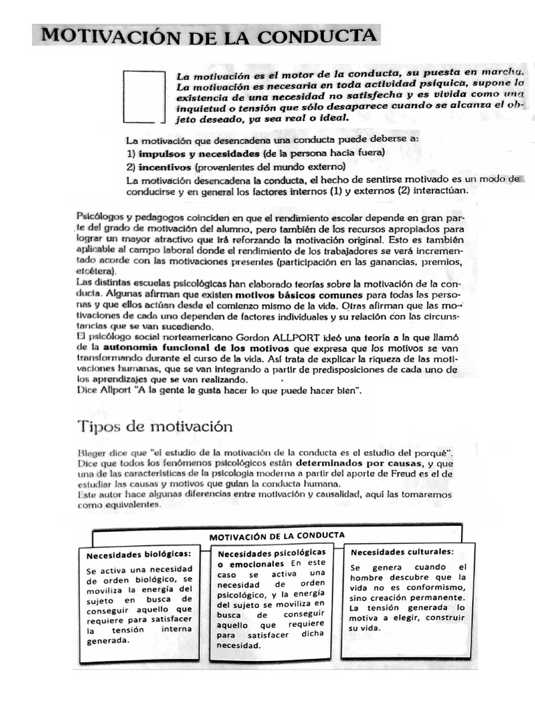 Motivacion de La Conducta en Psicologia | PDF