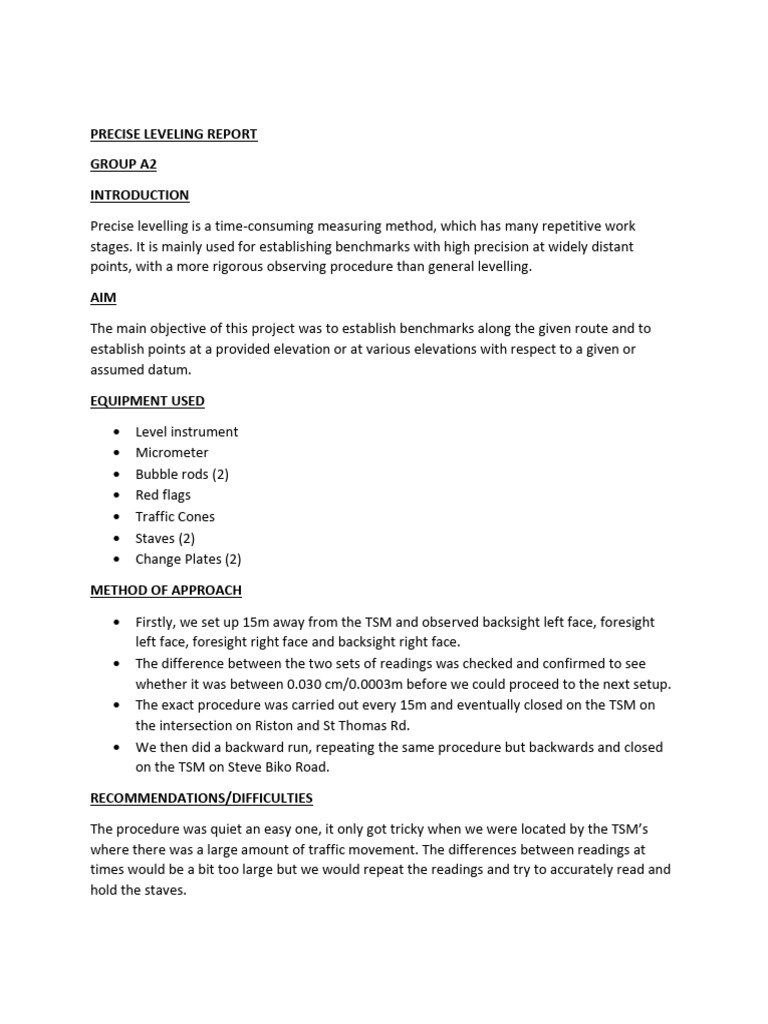 Precise Leveling Report | PDF