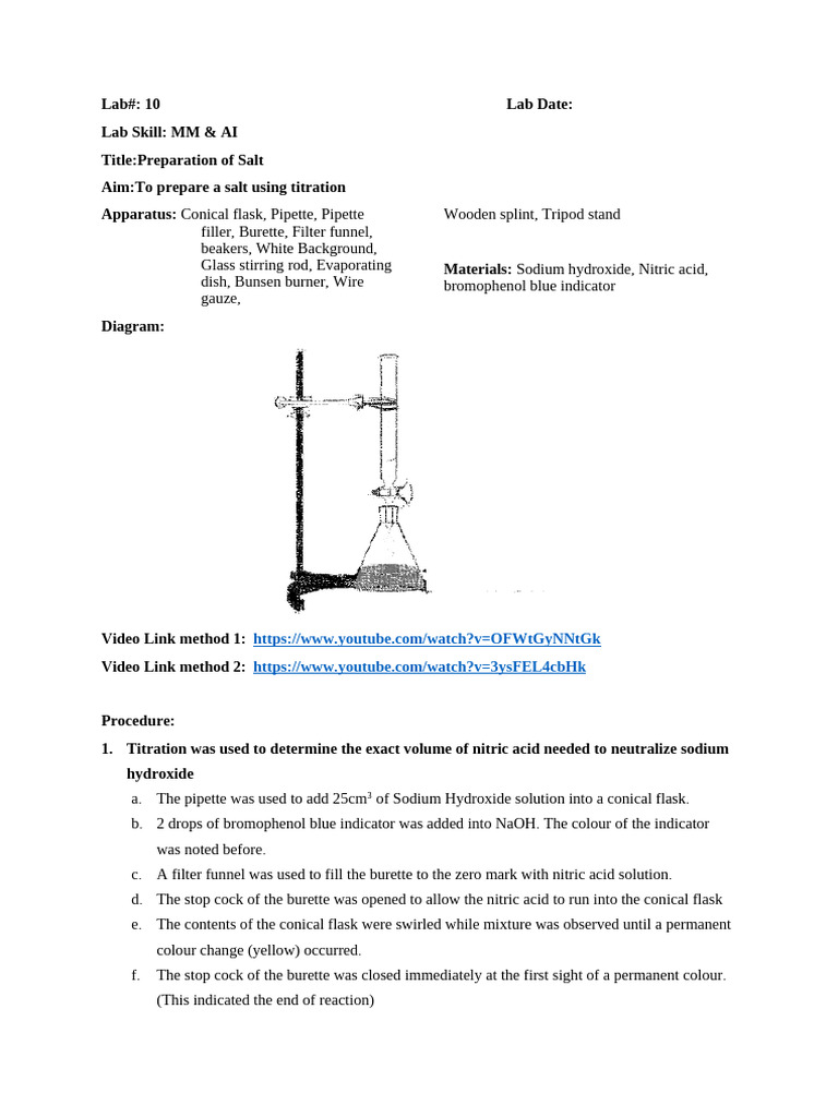 Titration Salt Preparation | PDF | Titration | Chemistry