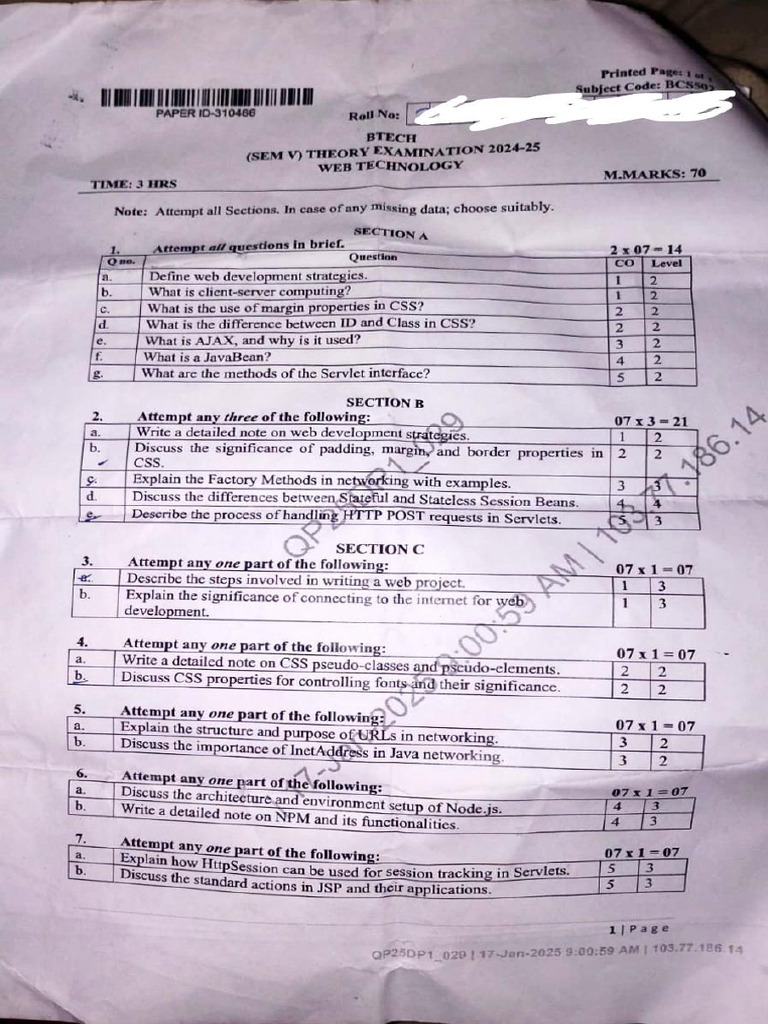 Aktu Web Technology 2024-25 Pyq | PDF
