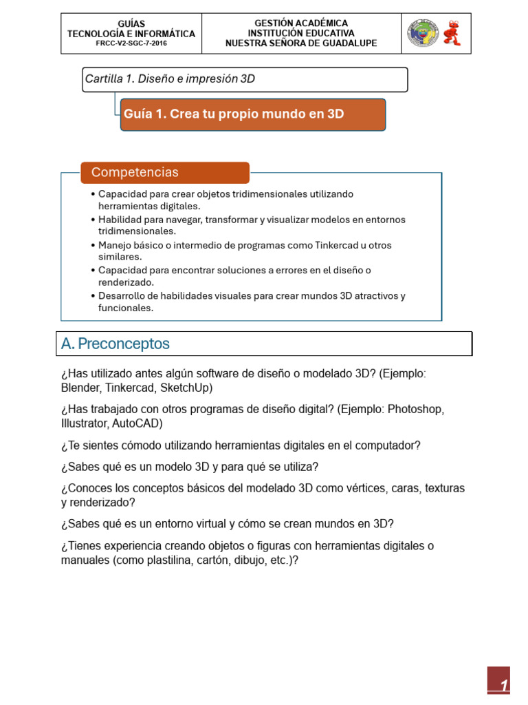 Guia 1 Crea Tu Propio Mundo en 3D | PDF | modelado 3D | Impresión 3d