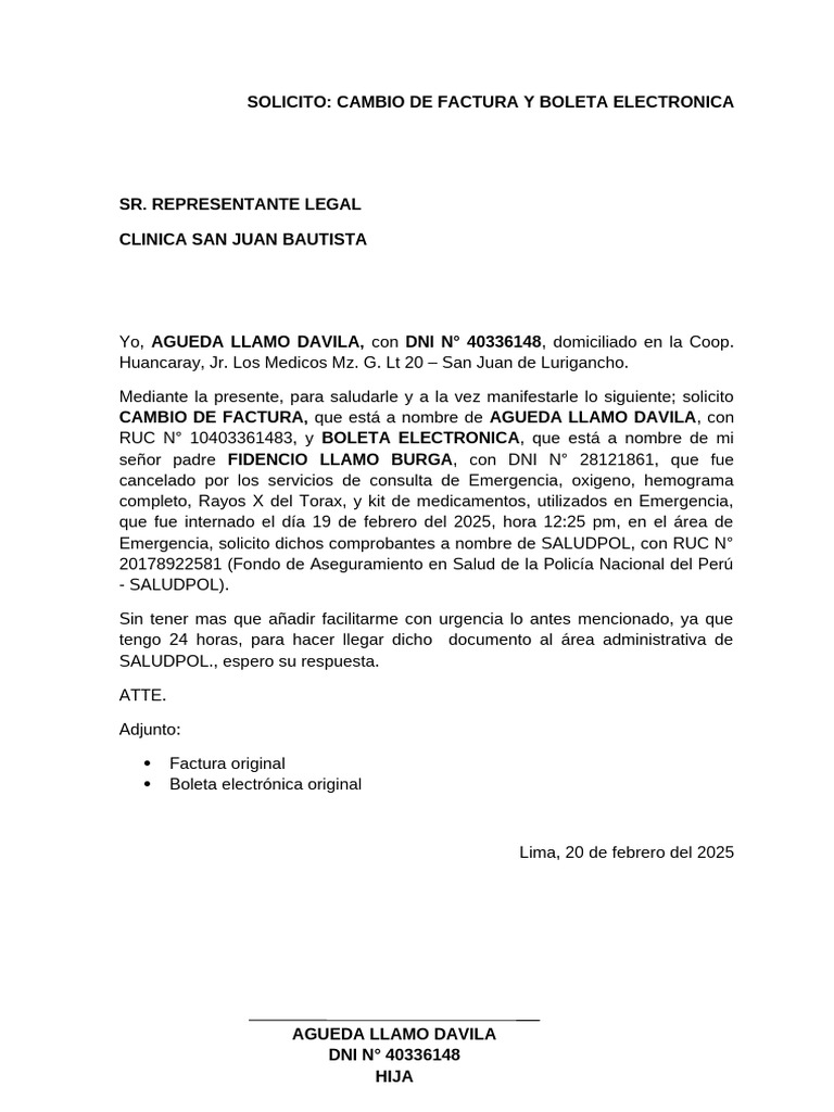 Solicitud de Cambio de Factura y Boleta | PDF