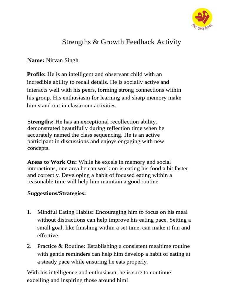 Strengths and Growth Feedback Activity - 1 | PDF
